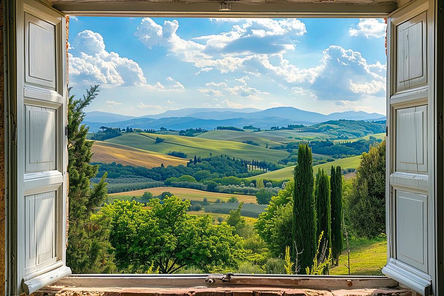 kijk uit het raam met zicht op een prachtig landschap van Egon Zitter ...