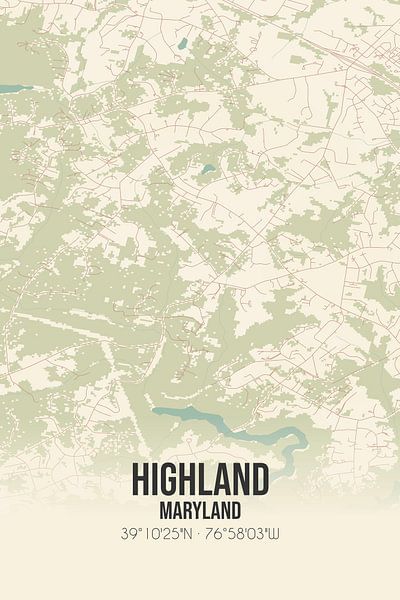 Vintage landkaart van Highland (Maryland), USA. van MijnStadsPoster op ...