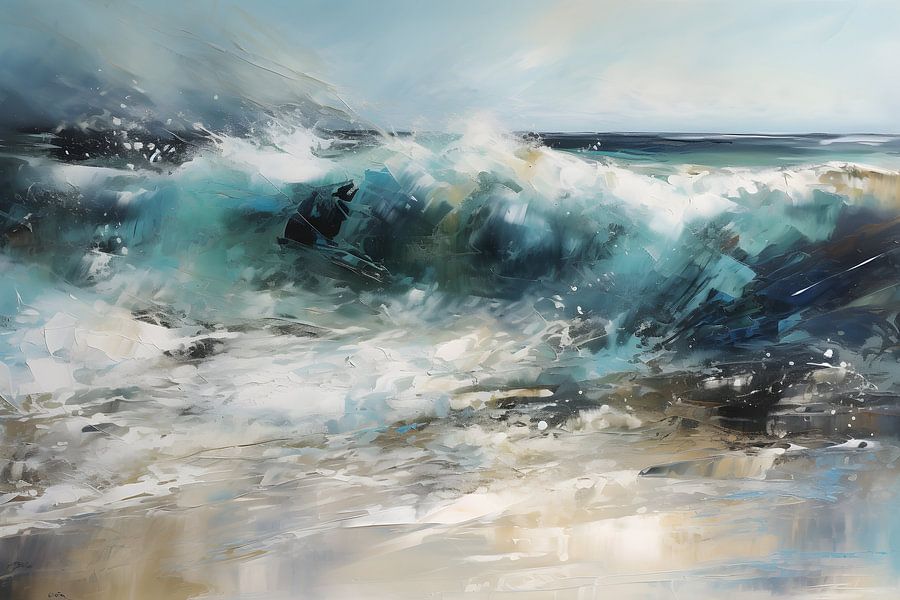 Zee Schilderij | Blauw Schilderij | Abstract van AiArtLand op canvas, behang en meer