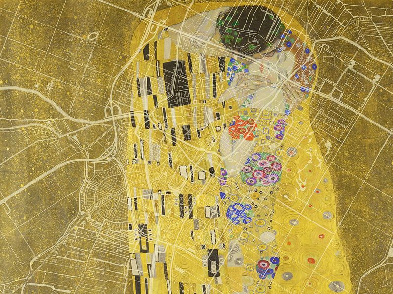 Kaart van Purmerend met de Kus van Gustav Klimt van Map Art Studio op canvas, behang en meer