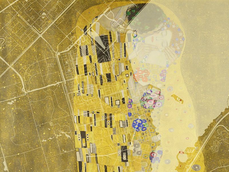 Kaart van Zeewolde met de Kus van Gustav Klimt van Map Art Studio op canvas, behang en meer