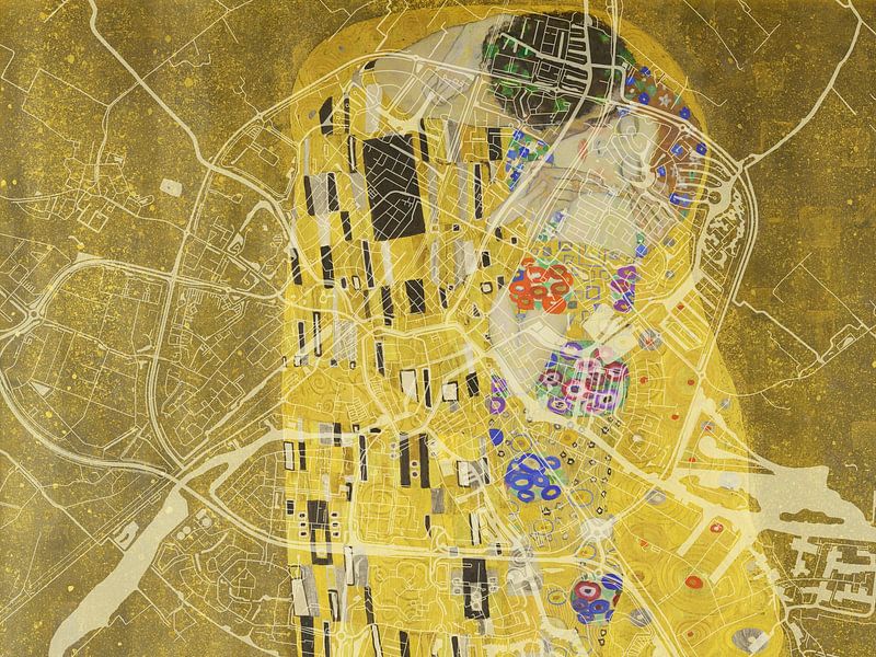Kaart van Sneek met de Kus van Gustav Klimt van Map Art Studio op canvas, behang en meer