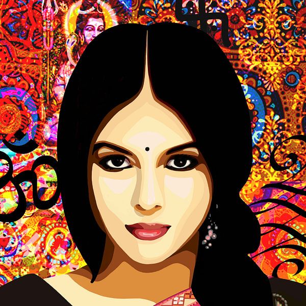 Portret van een Indiase vrouw van Jole Art op canvas, behang en meer