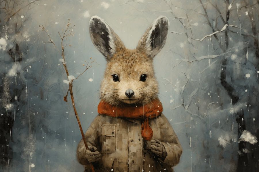 Een haasje in een winterlandschap van Carla Van Iersel op canvas ...