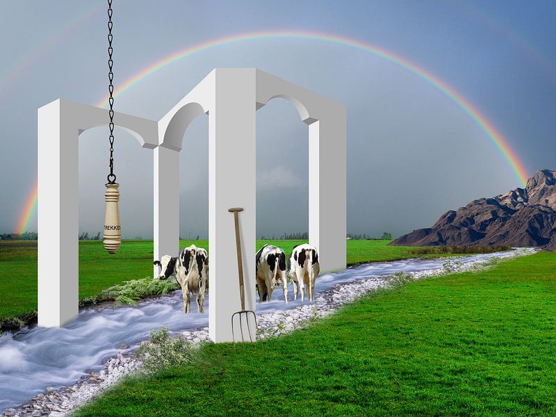 Het reinigen van de Augiasstal van Ine Tresoor op canvas, behang en meer