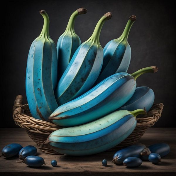 Blauwe bananen van Gert-Jan Siesling op canvas, behang en meer