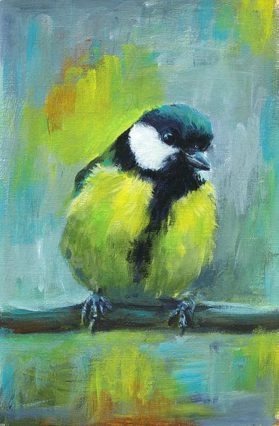Koolmees van Karen Kaspar op canvas, behang en meer