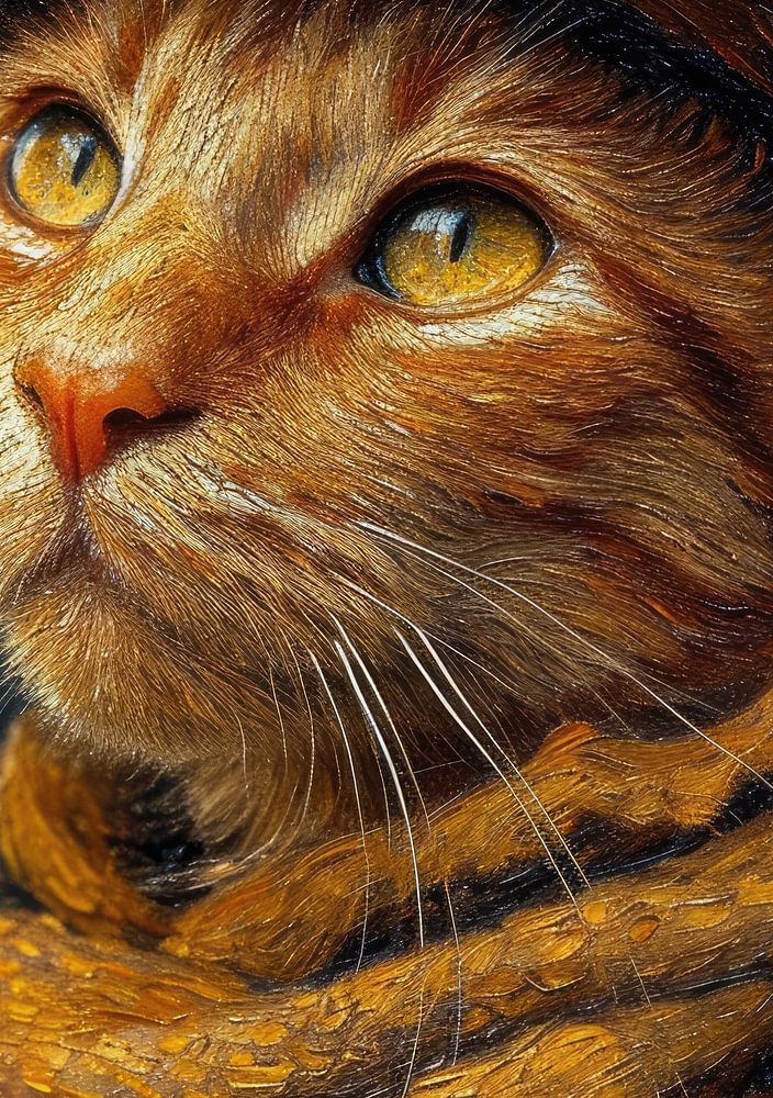 Posterprint van kat met hoed, geïnspireerd op van Gogh van Niklas ...