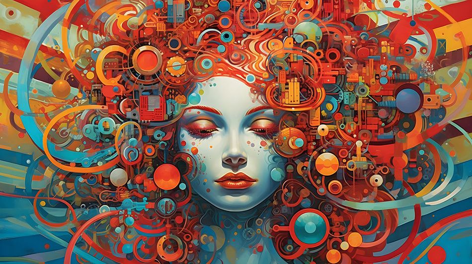 Vrouw, profiel, perfect gezicht, meetkunde, heldere kleuren van Jan ...