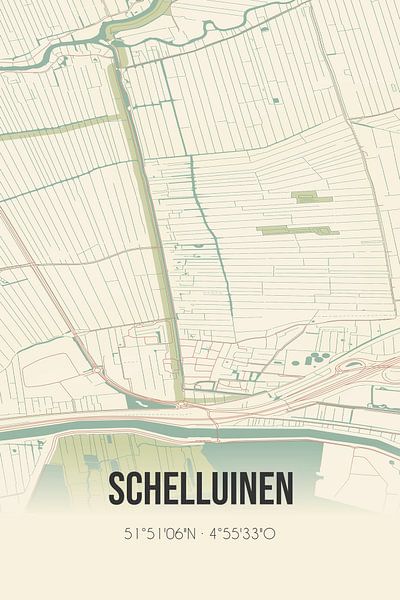 Vintage map of Schelluinen (South Holland) by MyCityPoster on canvas ...