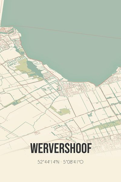 Vintage map of Wervershoof (North Holland) by Prints of Place on canvas ...