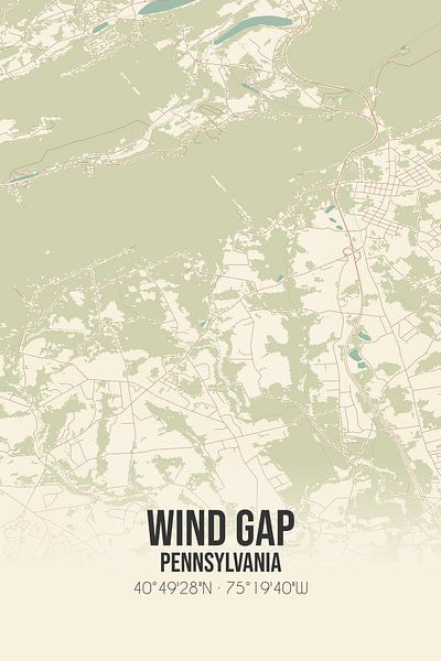 Vintage landkaart van Wind Gap (Pennsylvania), USA. van Stad & Wand op ...