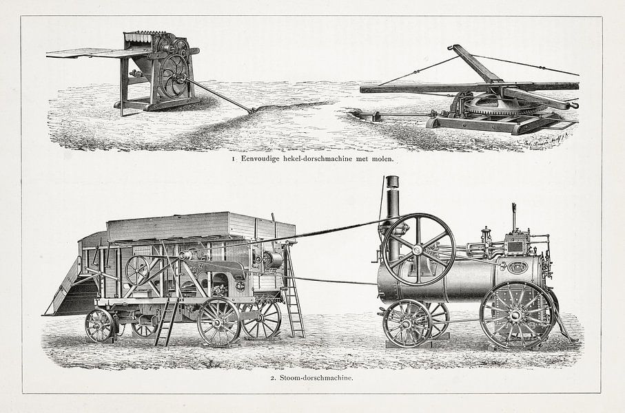 Vintage engraving Threshing machines by Studio Wunderkammer on canvas ...