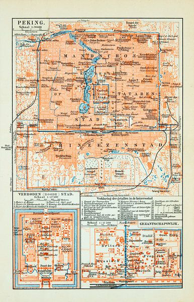Vintage plattegrond Beijing ca. 1900 van Studio Wunderkammer op canvas ...