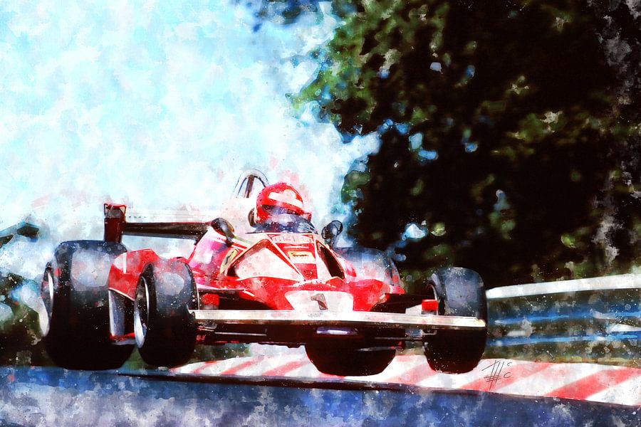 Niki Lauda, Ferrari Jump van Theodor Decker op canvas, behang en meer