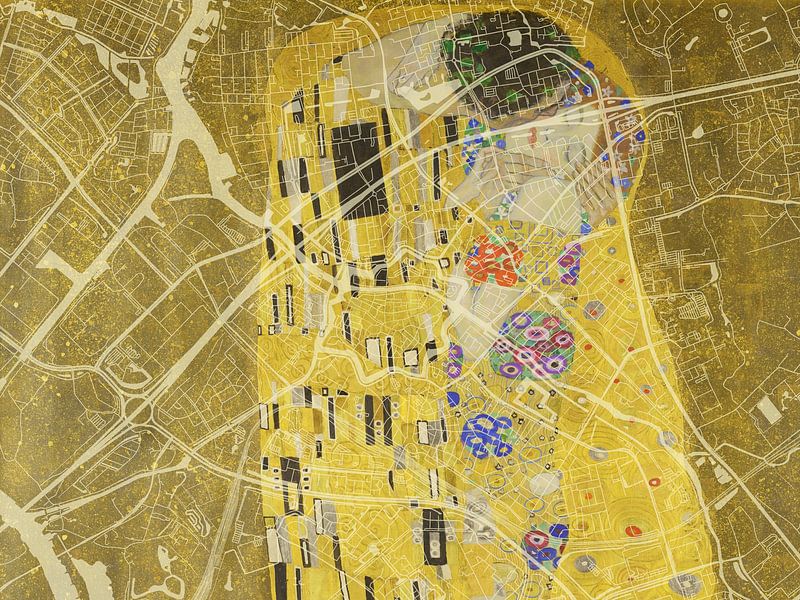 Kaart van Zwolle met de Kus van Gustav Klimt van Map Art Studio op canvas, behang en meer