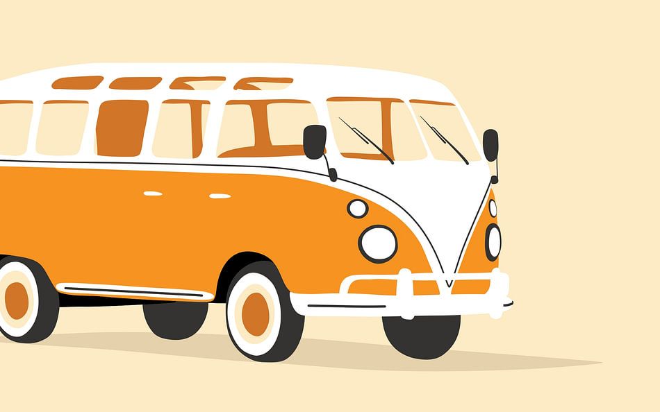 Volkswagen busje in licht oranje van Studio Miloa op canvas, behang en meer