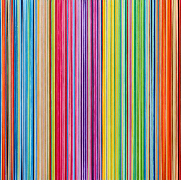 Dream Touch | Abstract schilderij met strepen en vele kleuren van Anja ...