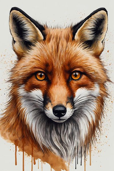 Scherpe Blik van een Kleurrijke Vos van Art & Soul Creations op canvas ...