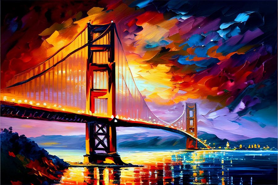 Golden Gate bridge, inspired by Leonid Afremov by Jan Bechtum on canvas ...