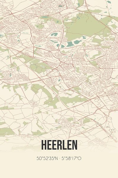 Vintage landkaart van Heerlen (Limburg) van Stad & Wand op canvas ...