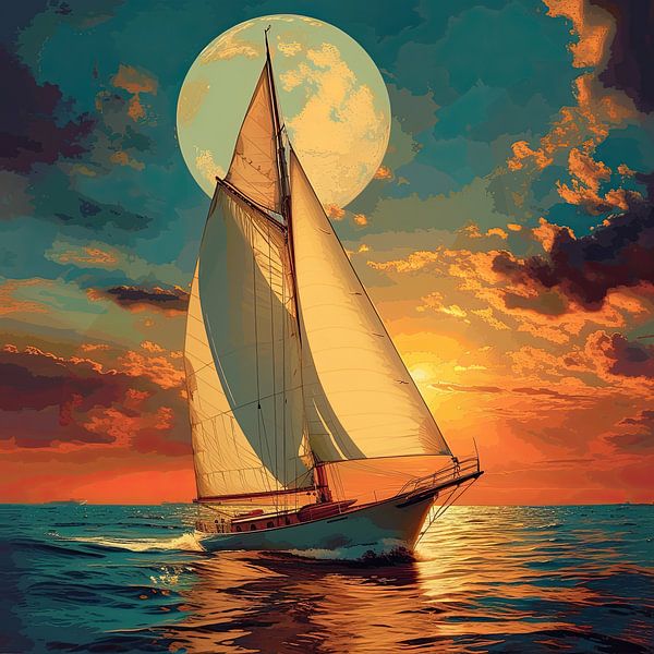 Zeilboot Zee Maritiem Maan Scheepvaart van Niklas Maximilian op canvas ...