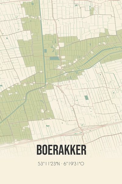 Vintage landkaart van Boerakker (Groningen) van MijnStadsPoster op ... Vintage landkaart van Boerakker (Groningen) van MijnStadsPoster op ...