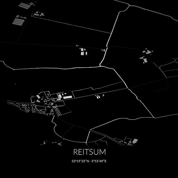 Zwart-witte landkaart van Reitsum, Fryslan. van Rezona op canvas ...