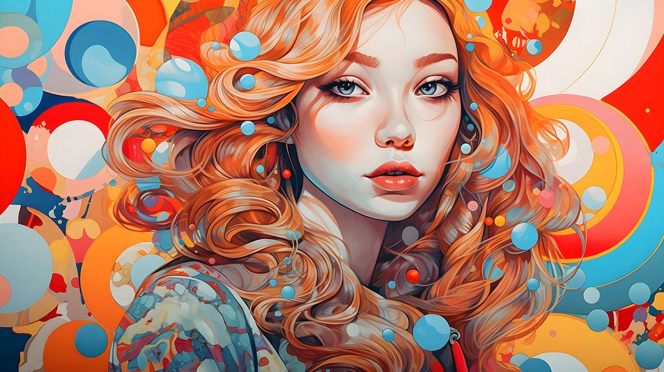 Vrouw, profiel, perfect gezicht, meetkunde, heldere kleuren van Jan ...