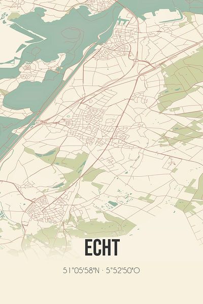 Vintage map of Echt (Limburg) by MyCityPoster on canvas, poster ...