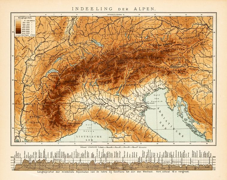 Antique map of the Alps with mountain peaks by Studio Wunderkammer on ...
