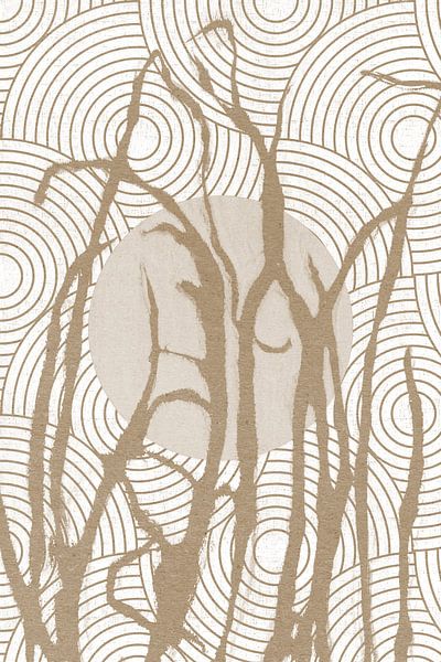 Ikigai. Zon en gras. Abstracte Zen kunst. Japanse stijl in aardetinten VIII van Dina Dankers op ...