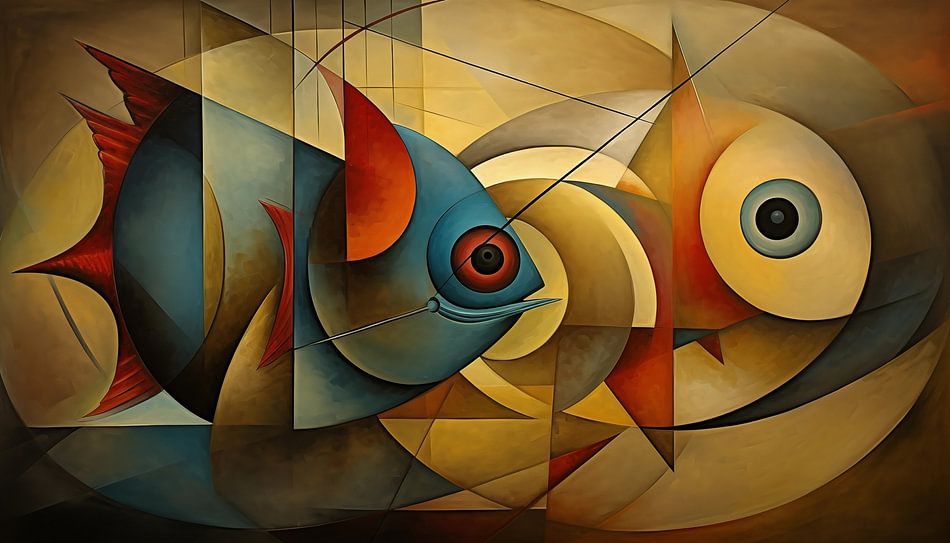 Abstracte vissen kubisme panorama van TheXclusive Art op canvas, behang en meer