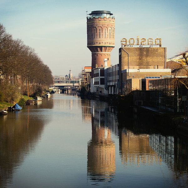 The Water Tower at the Heuveloord in Utrecht and its reflection by ...