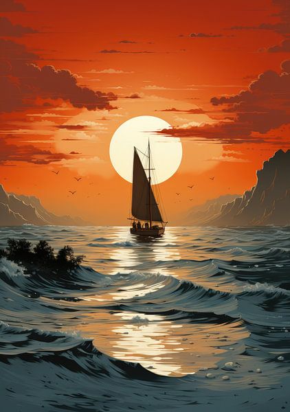 Zeilboot Zee Maritiem Maan Scheepvaart van Niklas Maximilian op canvas ...