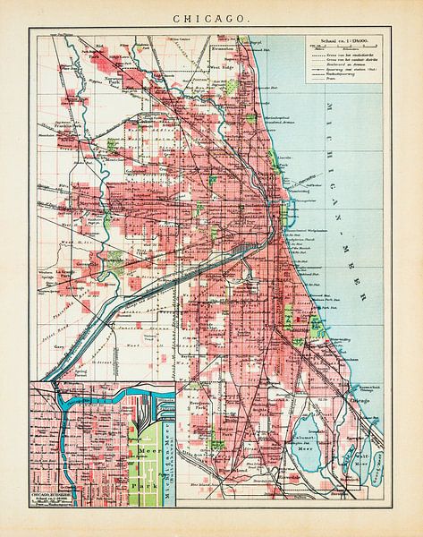 Vintage map Chicago ca. 1900 by Studio Wunderkammer on canvas, poster ...