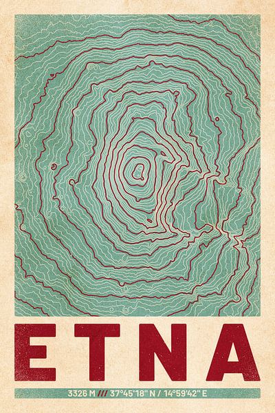Mount Etna | Topographic Map (Retro) by ViaMapia on canvas, poster ...