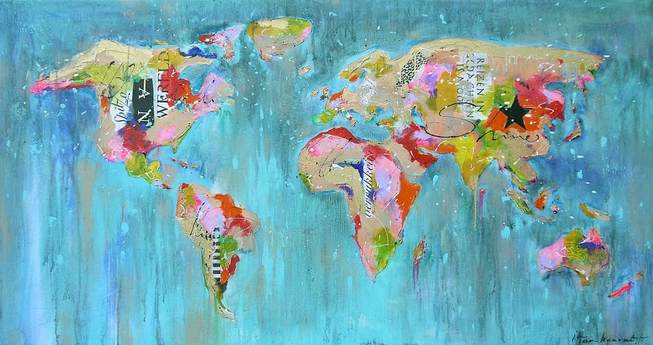 Worldmap painting mix van Atelier Paint-Ing op canvas, behang en meer