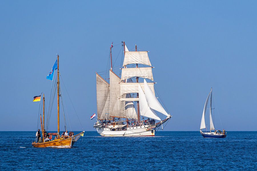 Zeilschepen op de Oostzee tijdens de Hanse Sail in Rostock van Rico Ködder op canvas, behang en meer