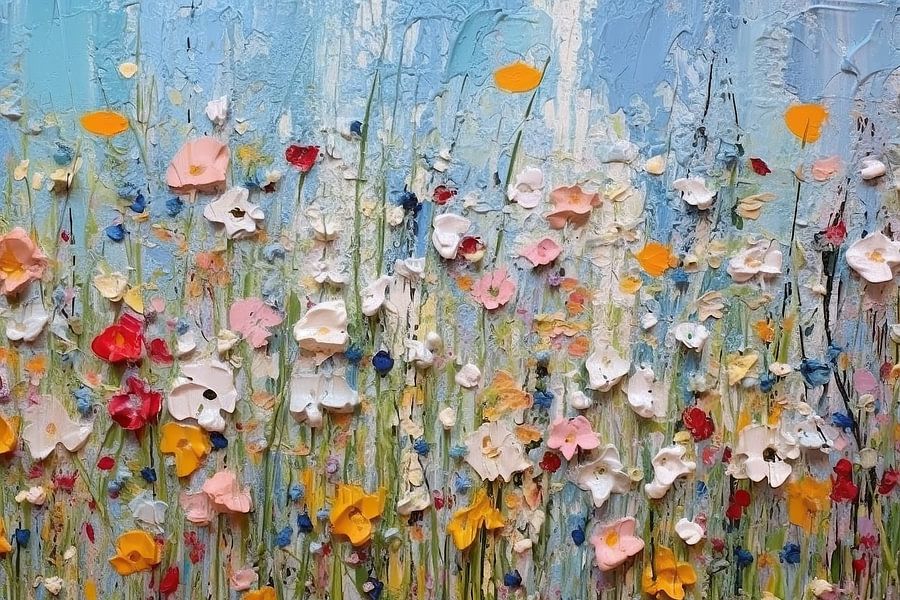 Bloemenvelden | Verstrooid door de kleuren van de hemel | Bloemenveld kunst van Blikvanger ...