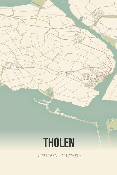 Vintage map of Tholen (Zeeland) by MyCityPoster on canvas, poster ...