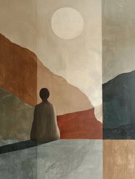 Dagdromer, modern en abstract in aardetinten van Studio Allee op canvas, behang en meer