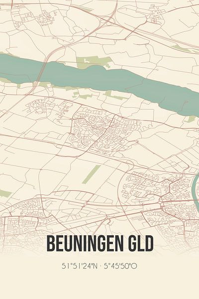 Vintage landkaart van Beuningen Gld (Gelderland) van MijnStadsPoster op ...