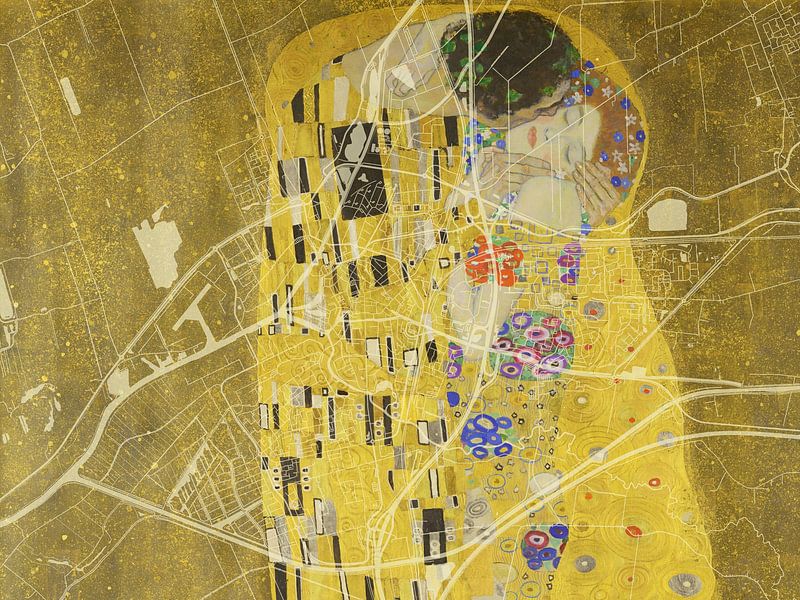 Kaart van Meppel met de Kus van Gustav Klimt van Map Art Studio op canvas, behang en meer