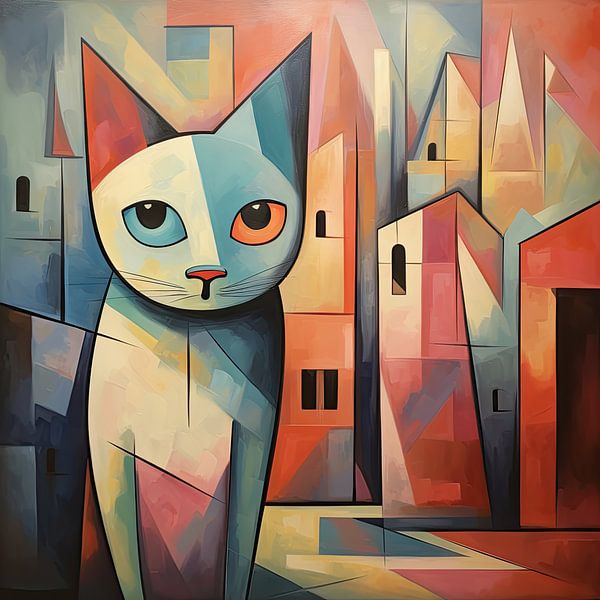 Kat abstract van Bert Nijholt op canvas, behang en meer