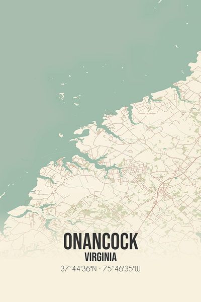 Vintage landkaart van Onancock (Virginia), USA. van MijnStadsPoster op ...