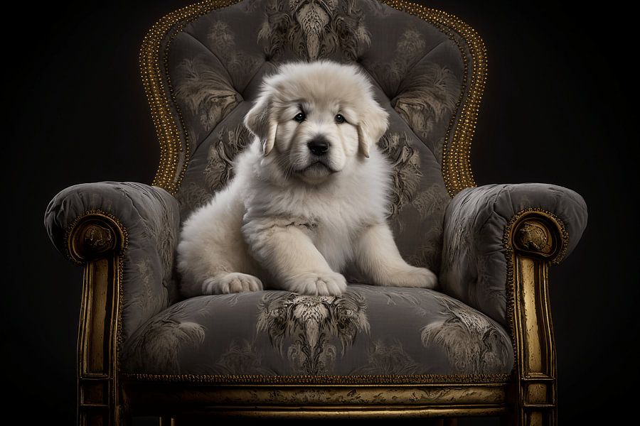 De schattige Pyrenese Berghond Puppy van Karina Brouwer op canvas ...