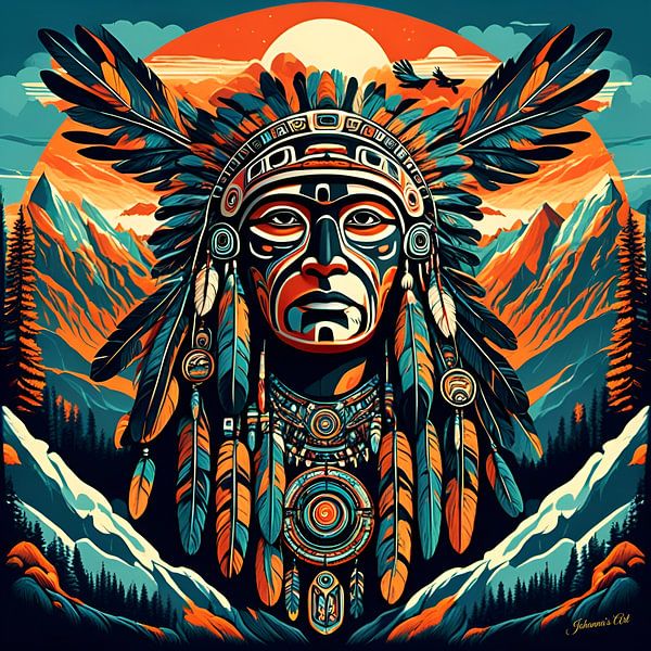 Modern Native American Art 16 van Johanna's Art op canvas, behang en meer