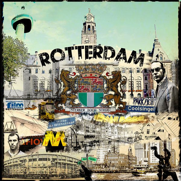 Rotterdam Collage van Rene Ladenius Digital Art op canvas, behang en meer