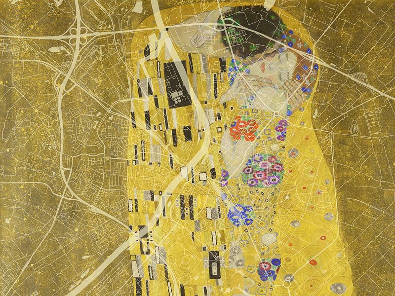Kaart van Venlo met de Kus van Gustav Klimt van Map Art Studio op canvas, behang en meer